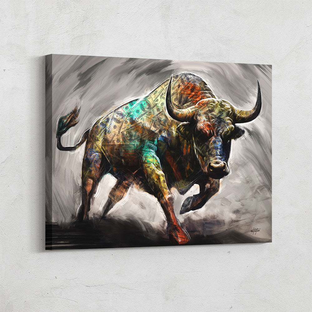 Bull Money Wall Street Canvas Art – Inktuitive